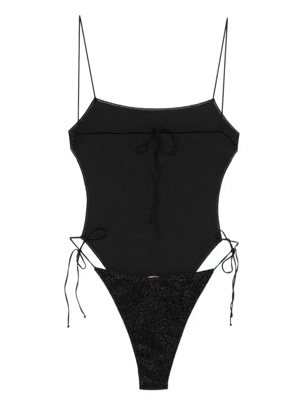 Oseree Metallic Tie Closure One Piece Swimsuit - Black