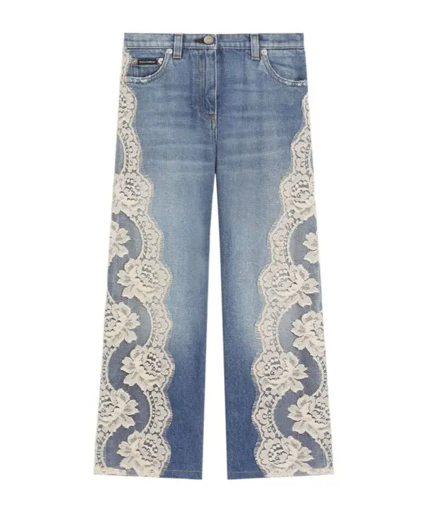 Dolce & Gabbana Lace-detail Jeans - Blue