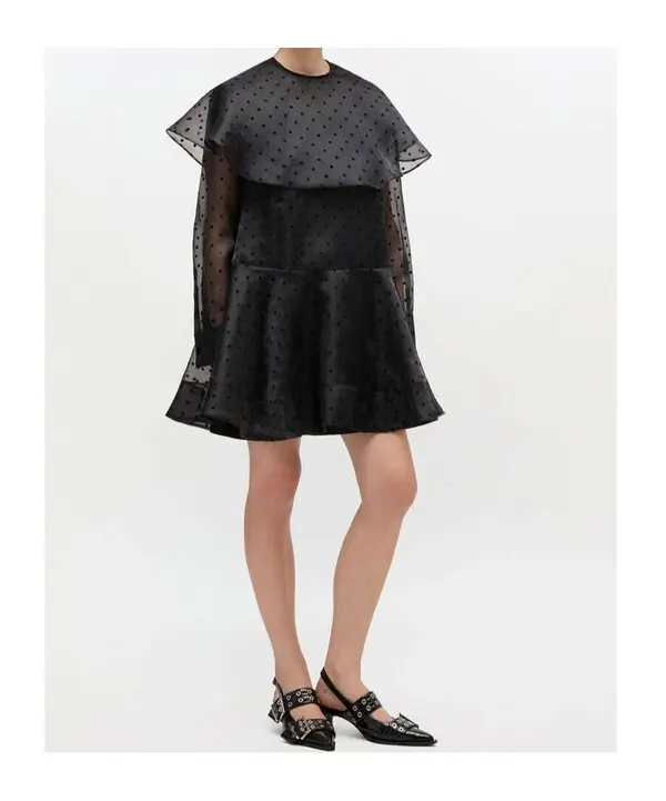 GANNI Organza Circle Collar Dress With Buttoned Back