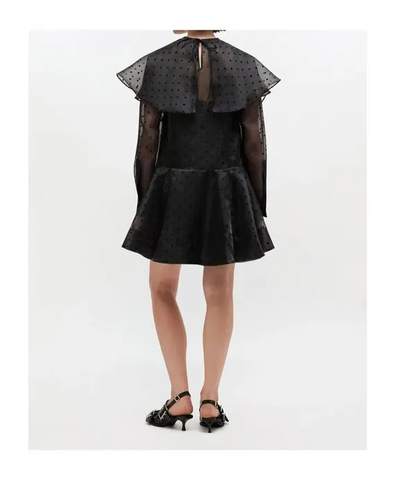 GANNI Organza Circle Collar Dress With Buttoned Back