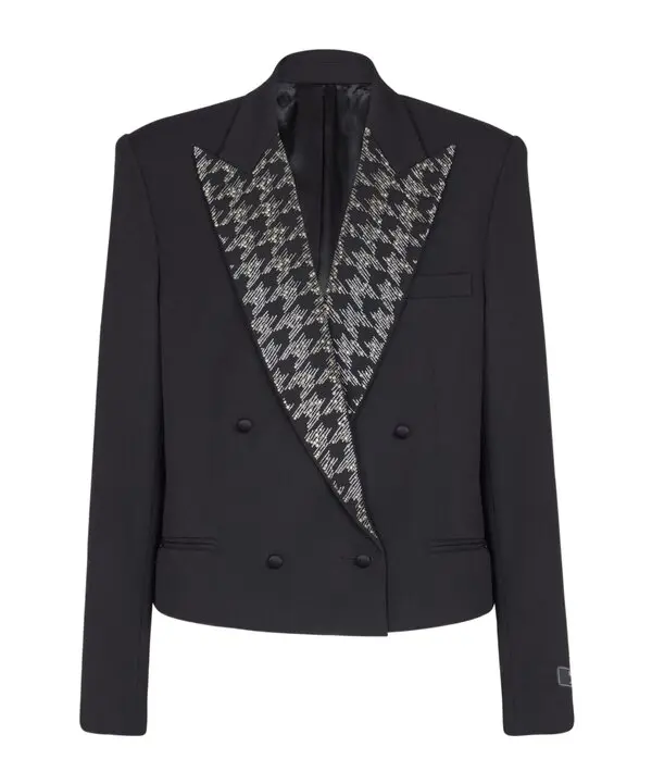 Balmain Grain De Poudre Crystal Embellished Double-breasted Jacket