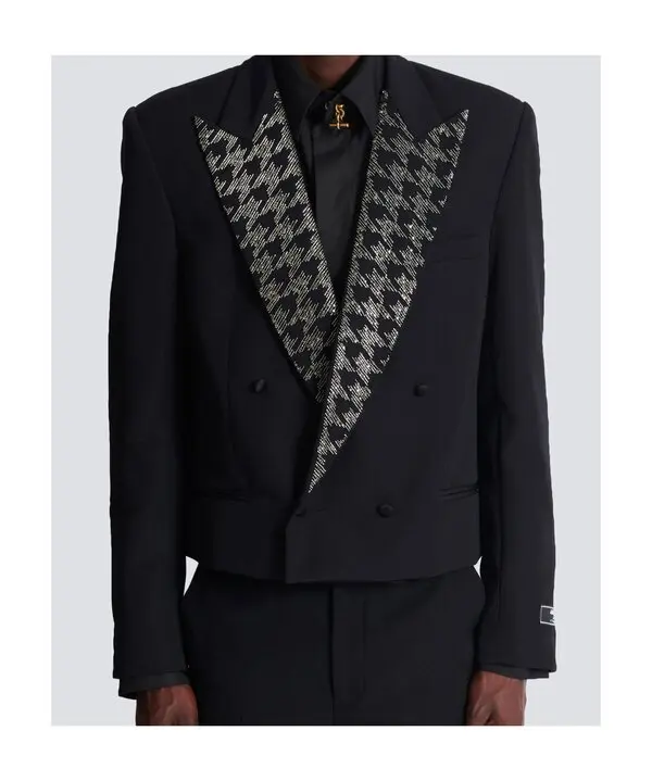Balmain Grain De Poudre Crystal Embellished Double-breasted Jacket