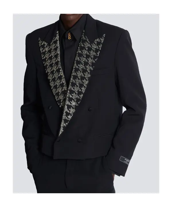 Balmain Grain De Poudre Crystal Embellished Double-breasted Jacket