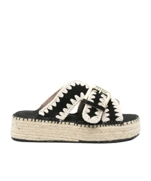 Mou Crochet Trimmed Platform Slippers - Nude