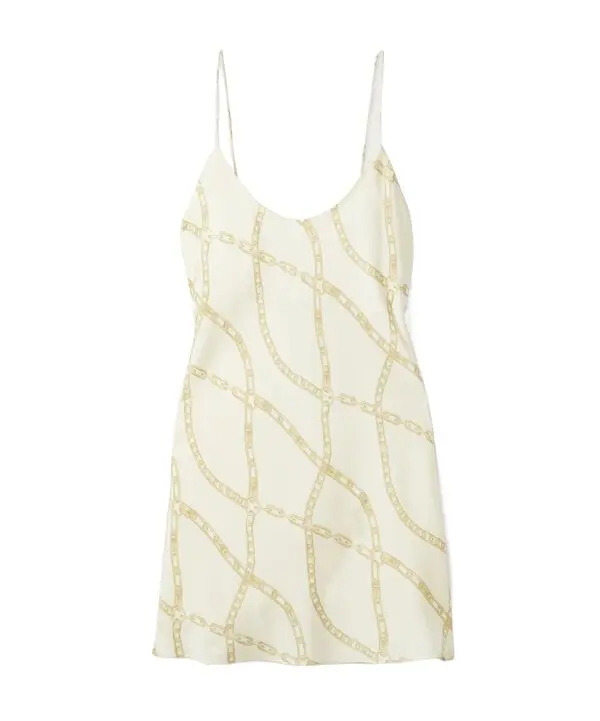 ANINE BING Lisette Chain-print Slip Dress - White