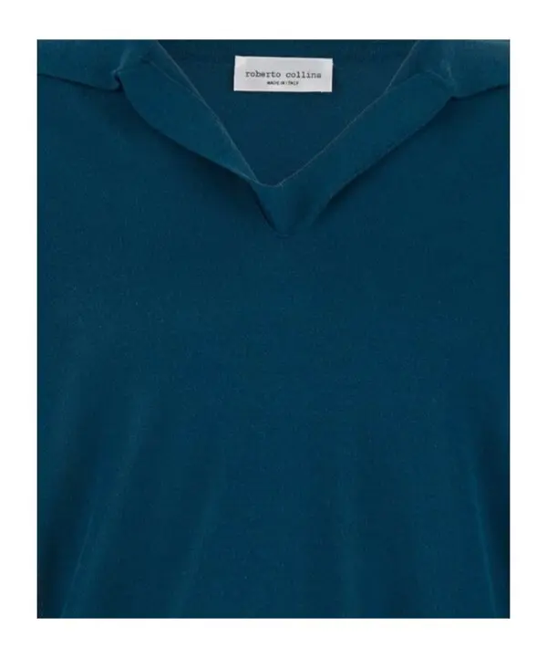 ROBERTO COLLINA Open Collar Knitted Top - Blue