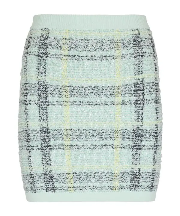 Balmain Short Skirt In Glitter Plaid Tweed - Green