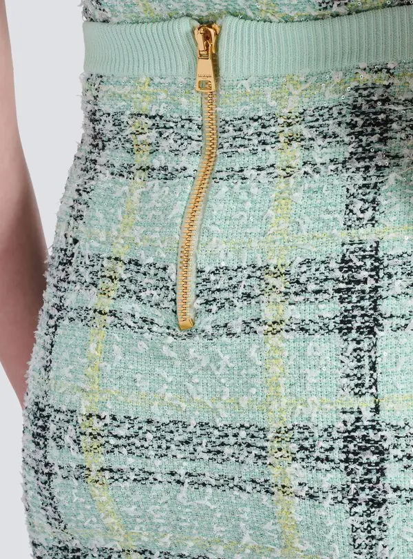 Balmain Glitter Plaid Tweed Mini Skirt
