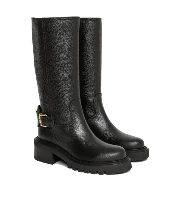 VIA ROMA 15 Leather Buckled Knee High Boots