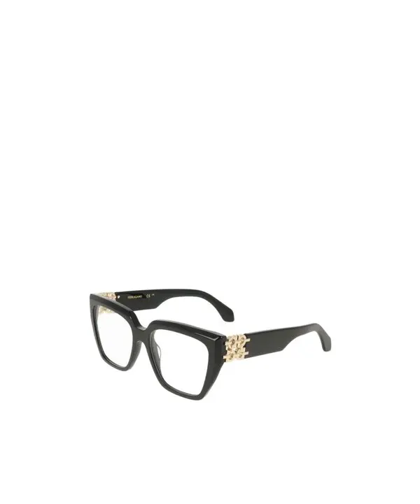 FERRAGAMO Cat Eye Frame Eyeglasses With Gold Tone Embellishment - Black