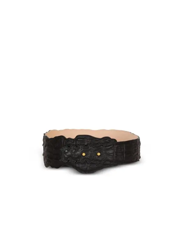 Balmain Wide Crocodile-effect Leather Belt