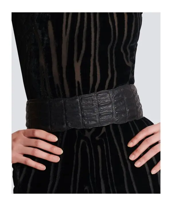 Balmain Wide Crocodile-effect Leather Belt