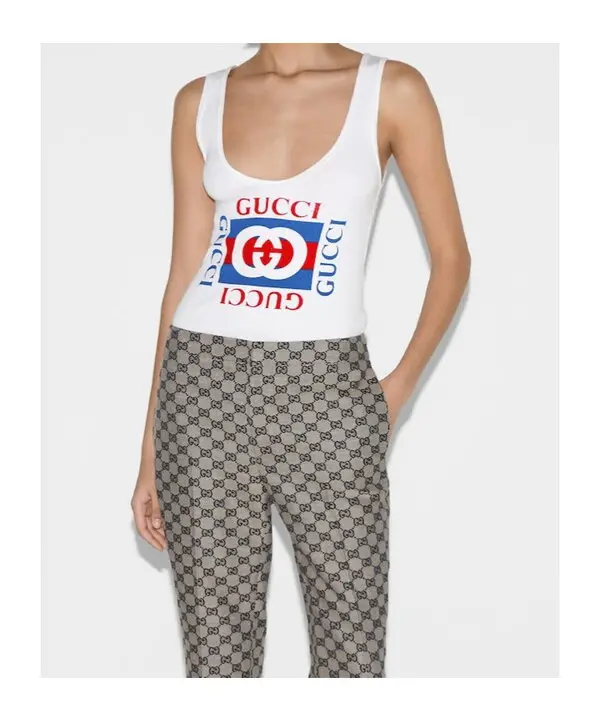 Gucci Logo Printed Ribbed Tank Top