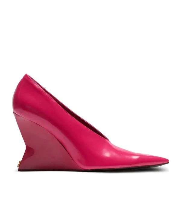 Balmain Shiny Lambskin Wedge Pumps - Pink