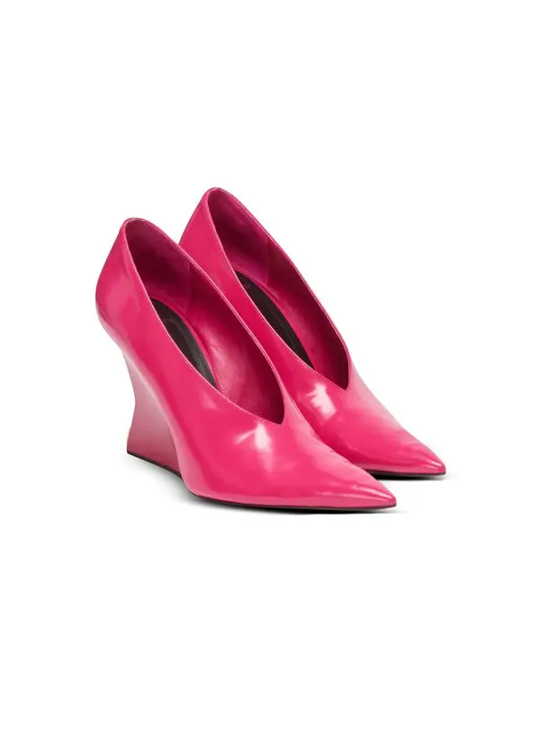 Balmain Shiny Lambskin Wedge Pumps - Pink
