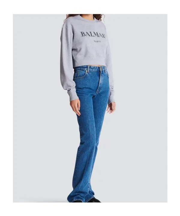 Balmain Printed Crew-neck Sweatshirt - Gray