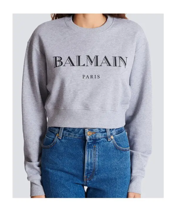 Balmain Printed Crew-neck Sweatshirt - Gray