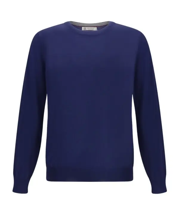 Brunello Cucinelli Ribbed Crew Neck Long Sleeve Sweater - Blue