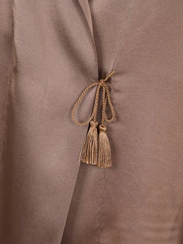 FORTE_FORTE Shiny Stretch Silk Satin Crossed Shirt - Brown
