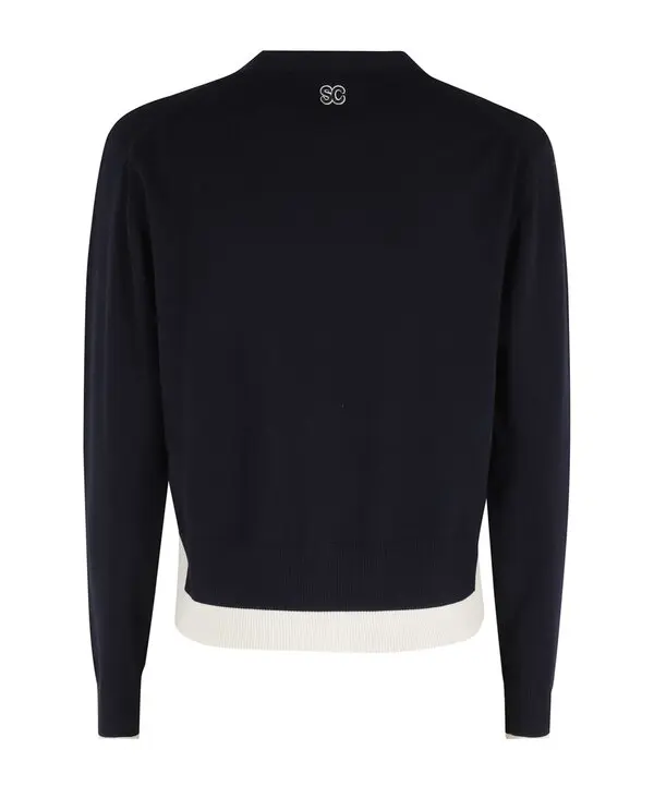 SEMICOUTURE V-neck Cardigan With Ribbed Trim - Black
