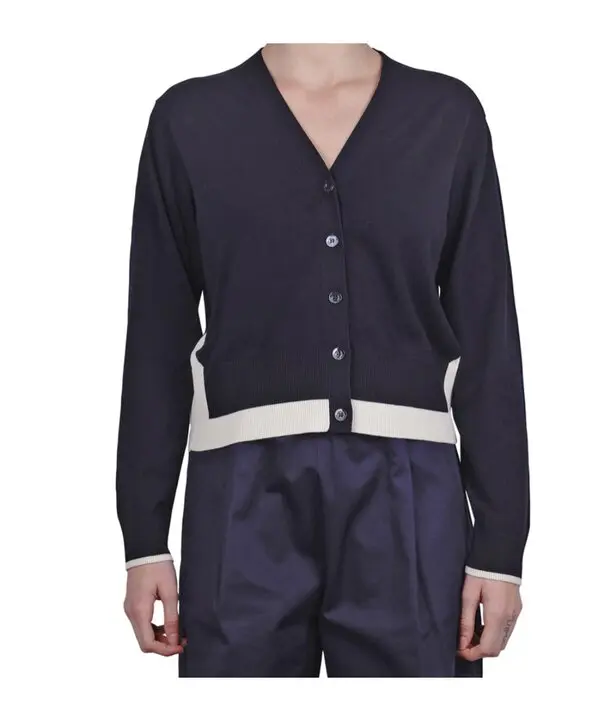 SEMICOUTURE V-neck Cardigan With Ribbed Trim - Black