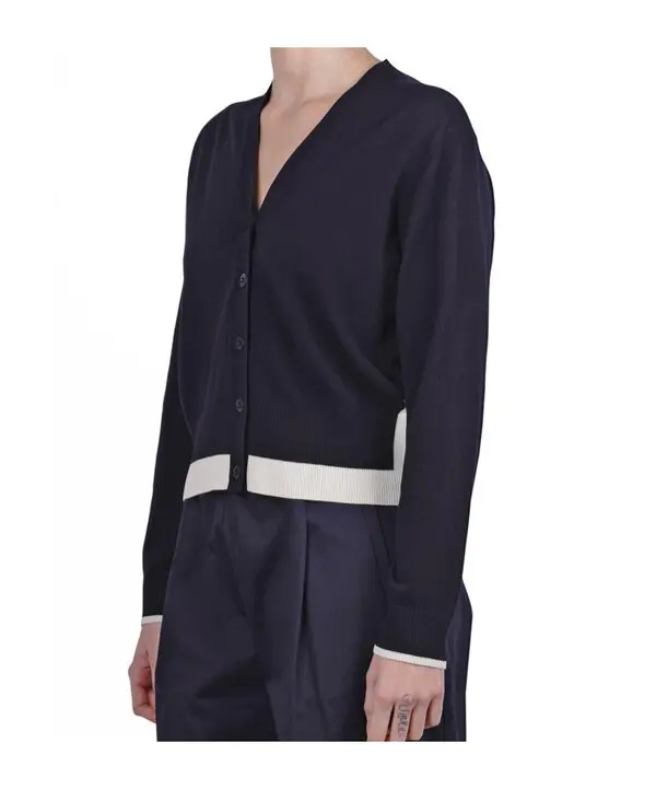 SEMICOUTURE V-neck Cardigan With Ribbed Trim - Black