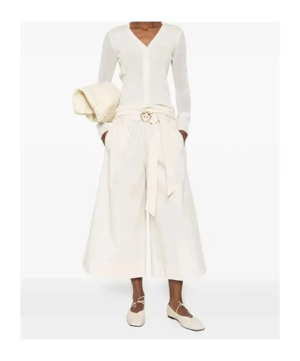 Pinko Doreen Wide Leg Pants With Waist Tie Detail - White
