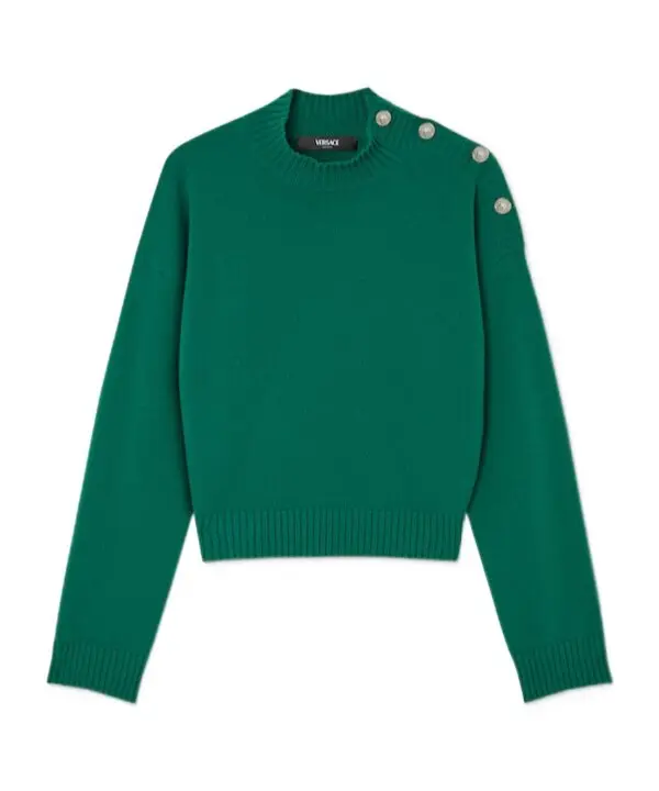 Versace High Neck Knitted Jumper With Medusa Hardware - Green