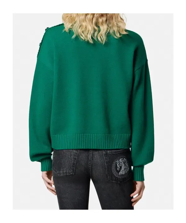 Versace High Neck Knitted Jumper With Medusa Hardware - Green