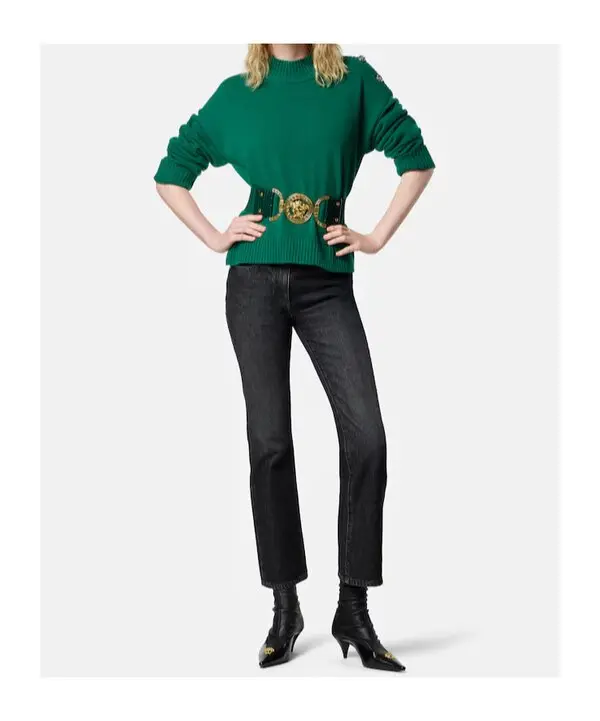 Versace High Neck Knitted Jumper With Medusa Hardware - Green