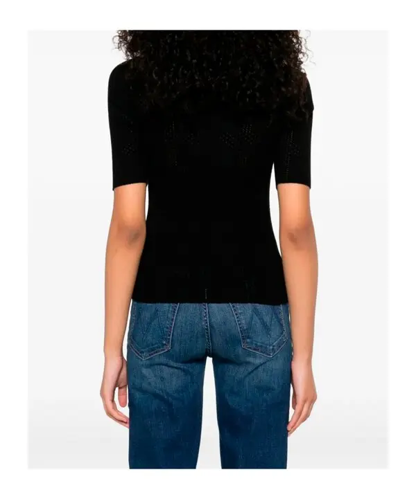TWINSET Ribbed Knit Top With Openwork Details - Black