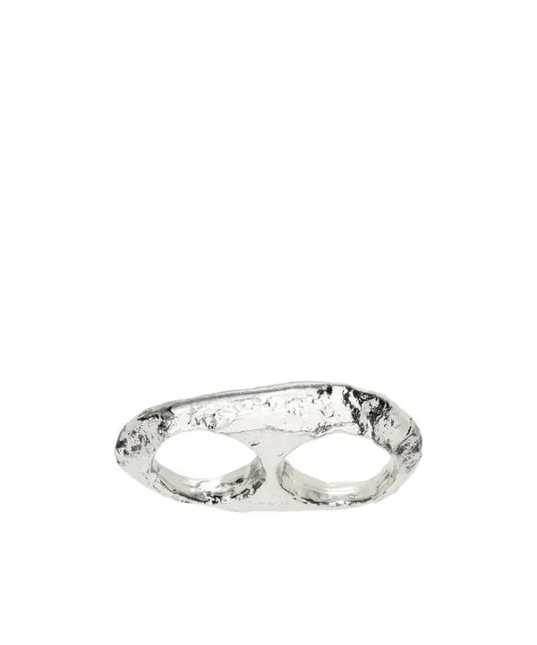 Issey Miyake Two-finger Ring With Hammered Detail - White