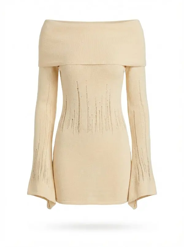 AYA MUSE Deva Off-shoulder Knitted Mini Dress - Nude