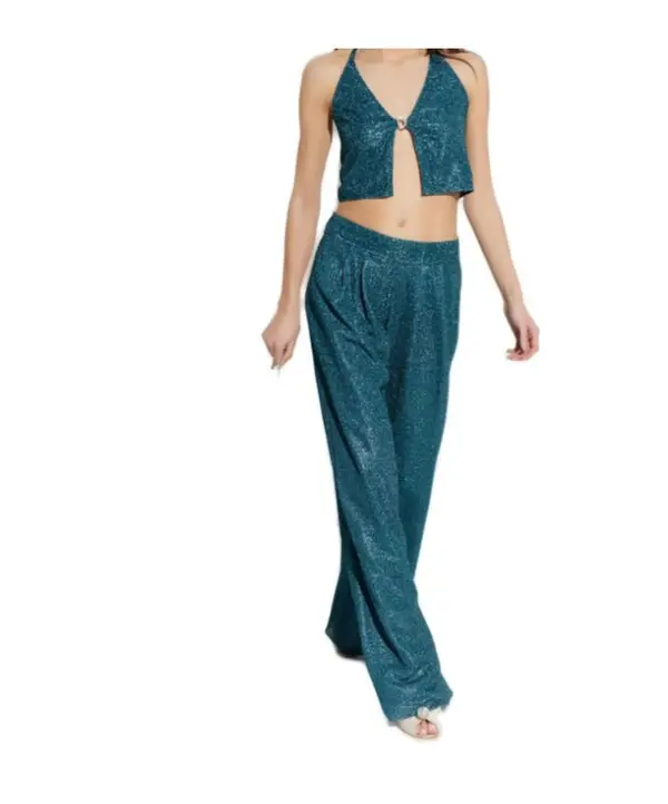 Oseree Lurex Thread Wide Leg Pants - Blue