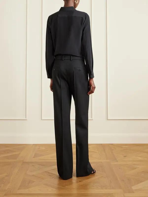 NILI LOTAN Wool Twill Pleated Straight-leg Trousers
