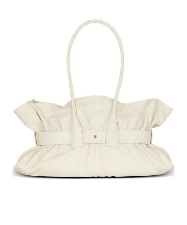 Balmain Large Calfskin Belted Tote Bag - White
