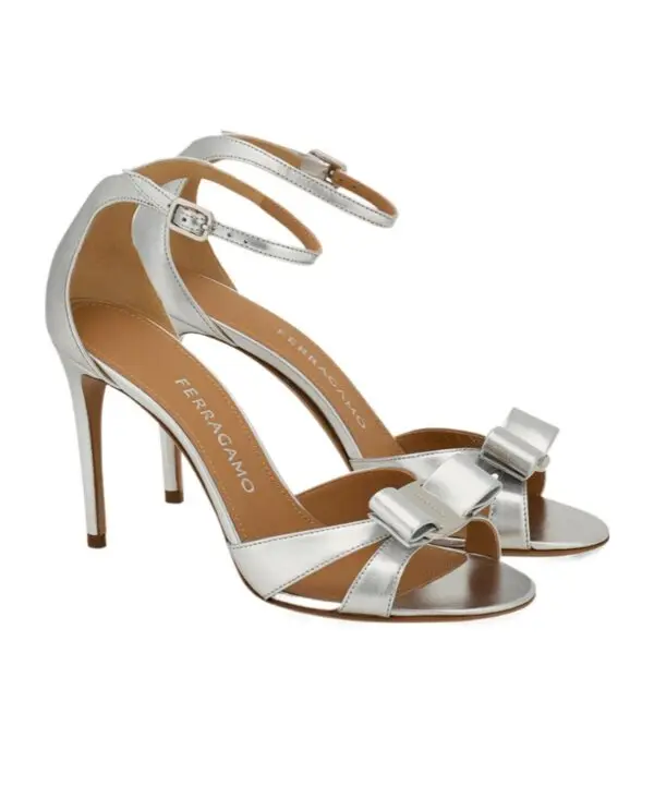 FERRAGAMO Vara Bow Stiletto Sandals - Silver