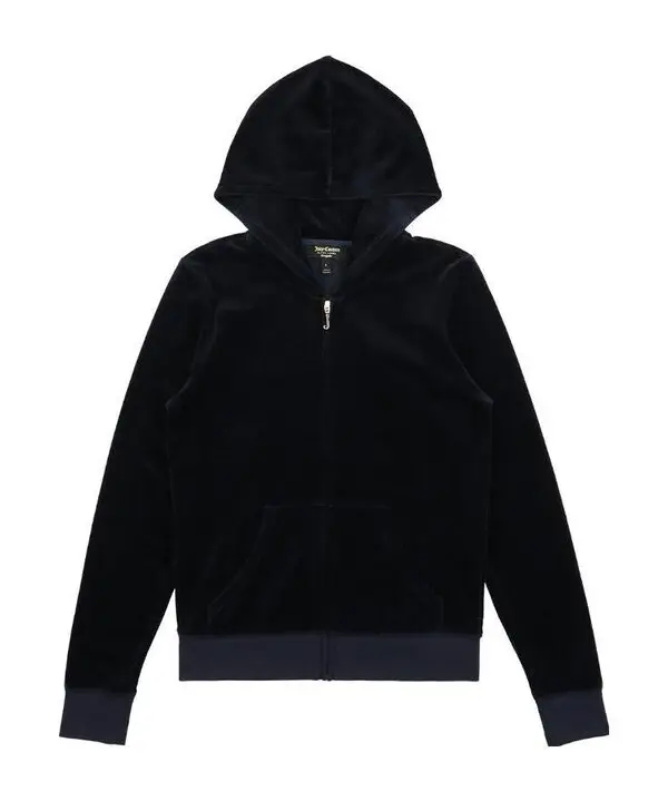 Juicy Couture Velour Zip-up Hooded Jacket With Embellished Logo