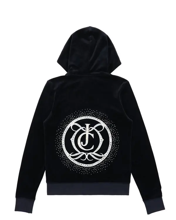 Juicy Couture Velour Zip-up Hooded Jacket With Embellished Logo