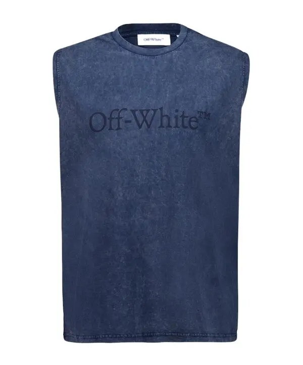 Off-White Sleeveless Cotton Top - Blue