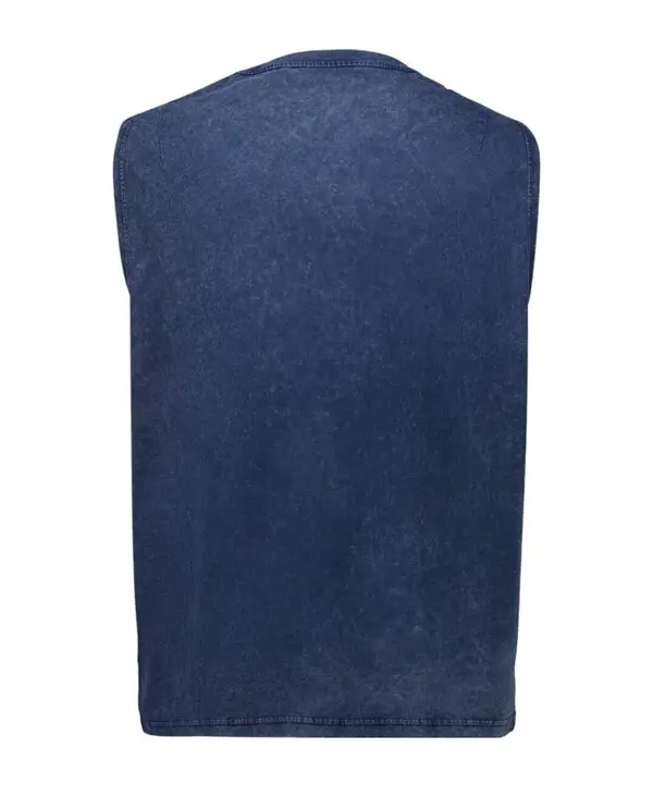 Off-White Sleeveless Cotton Top - Blue