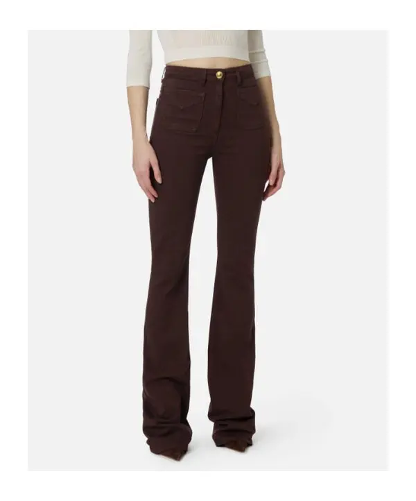 Elisabetta Franchi Flared Jeans With Patch Pockets - Cocoa