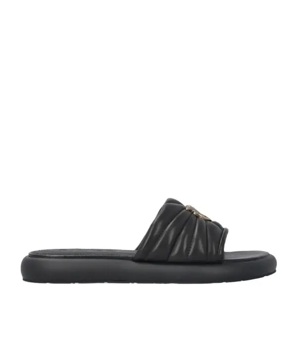 Pinko Quilted Logo Appliqué Slide Sandals - Black