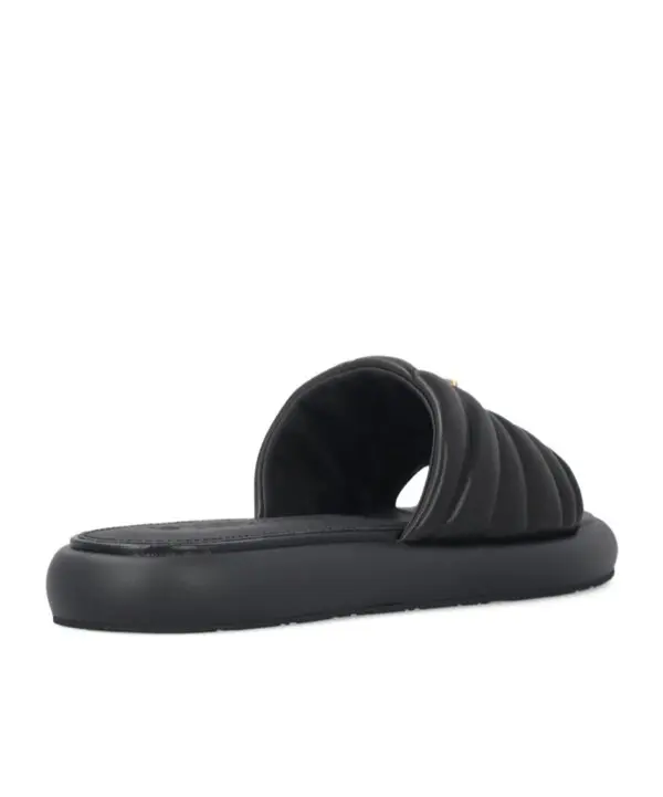 Pinko Quilted Logo Appliqué Slide Sandals - Black