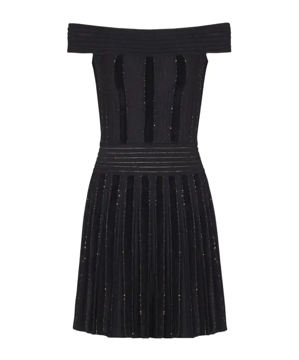 Balmain Off-the-shoulder Glitter Knit Dress