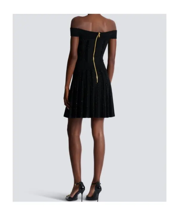 Balmain Off-the-shoulder Glitter Knit Dress