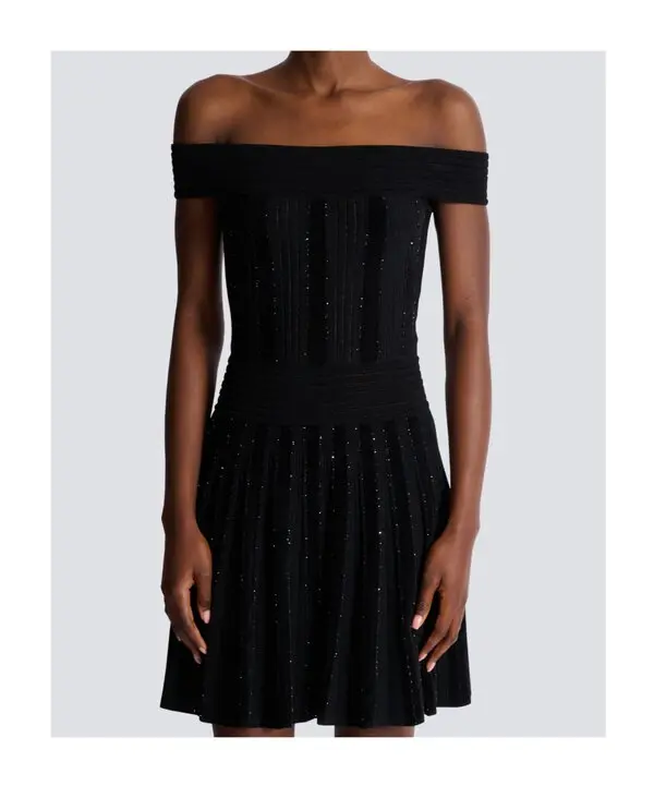 Balmain Off-the-shoulder Glitter Knit Dress