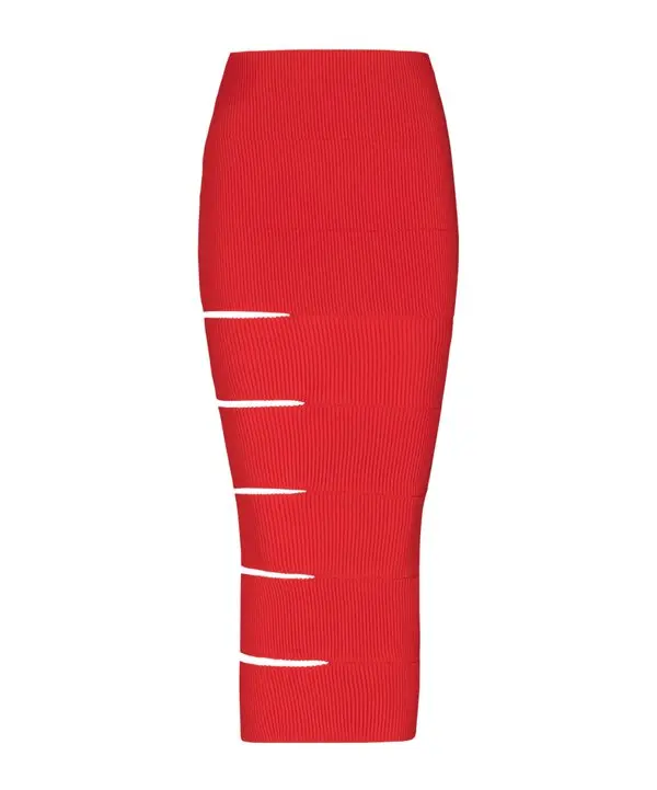 Balmain Long Knit Skirt With Cut-outs
