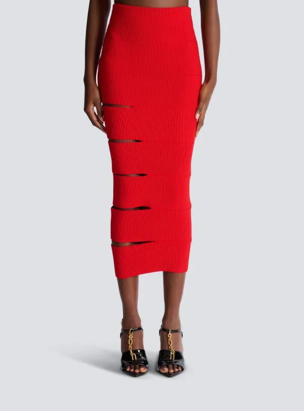Balmain Long Knit Skirt With Cut-outs