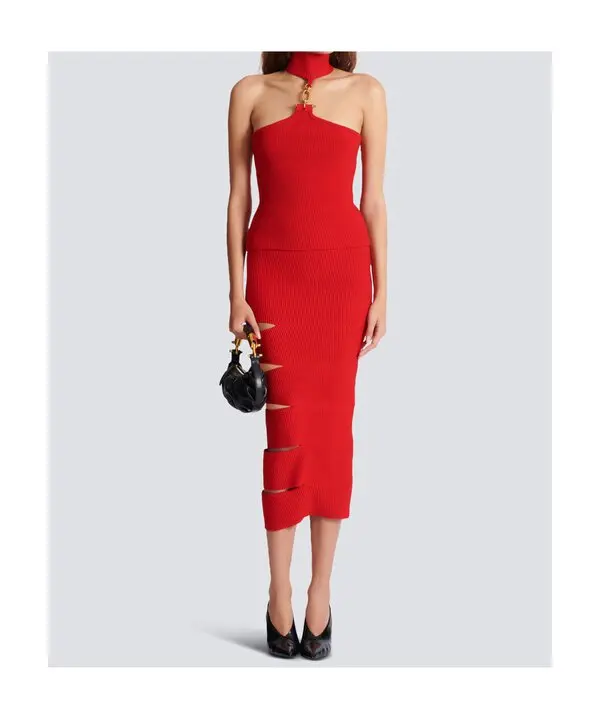 Balmain Long Knit Skirt With Cut-outs